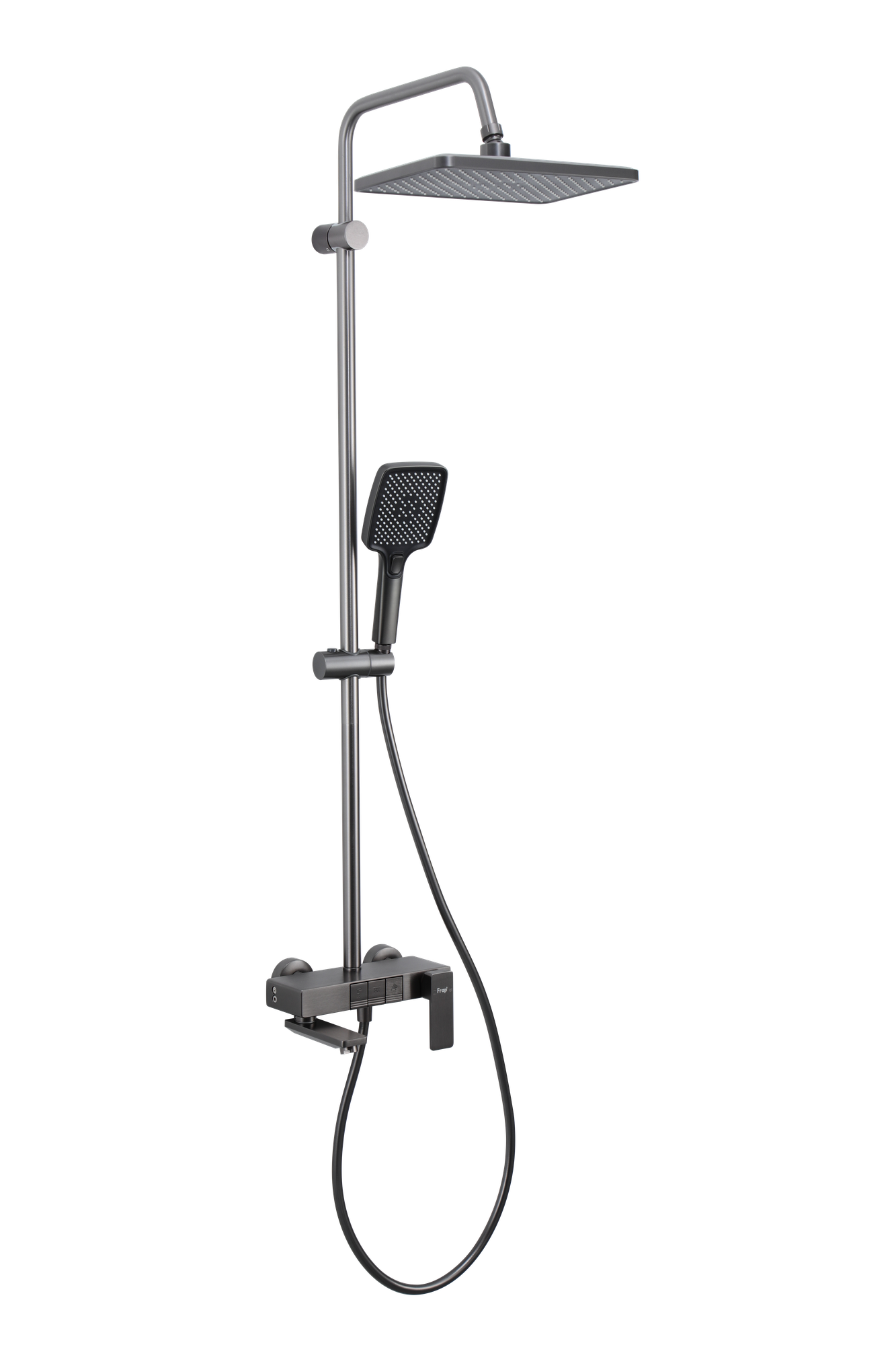Душевая стойка Frap F24202-9, с тропическим дождем, алюминий, PVD покрытие, оружейная сталь