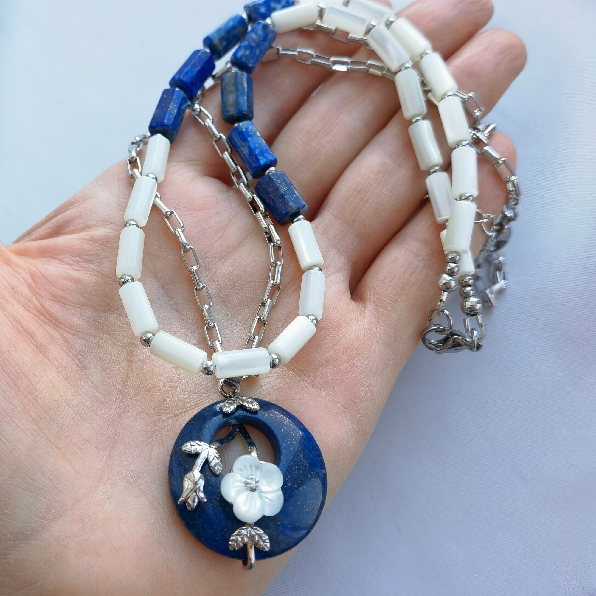 Серьги, перламутр, лазурит