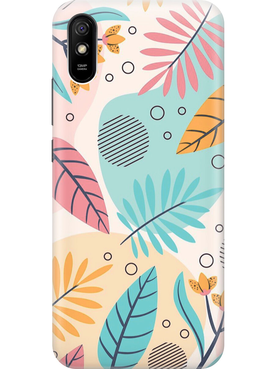 Силиконовый чехол на Xiaomi Redmi 9A, Сяоми Редми 9А с принтом "Аппликация из листочков"