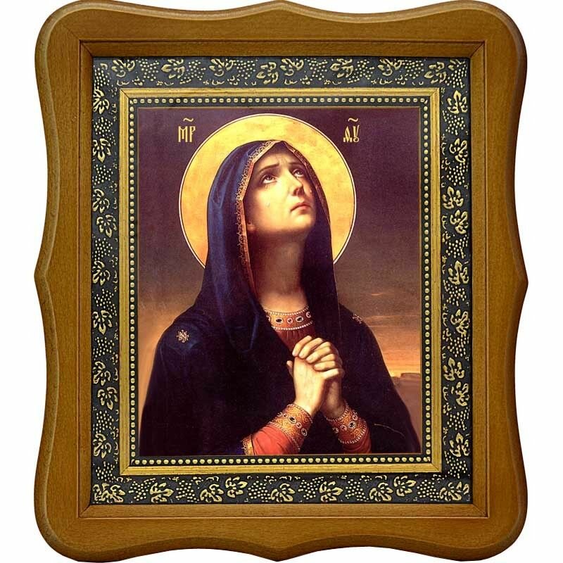 Плачущая Богородица (Плач Богоматери). Икона на холсте. (17 х 21 см / В деревянном киоте под стеклом).