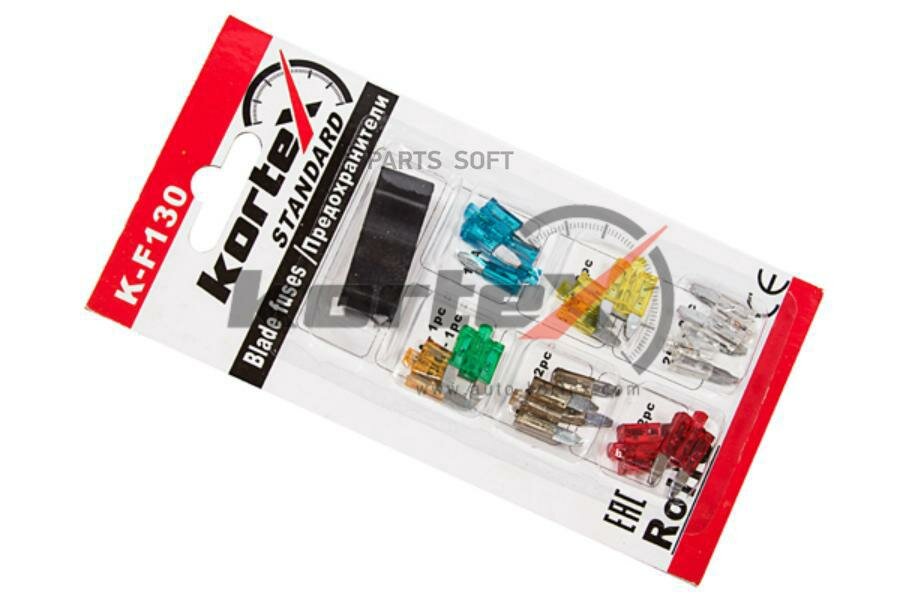 KF130 KORTEX Предохранители к-кт плоские с индикатором LED MINI (с пинцетом) (5A/30A по 1шт/7.5A/10A/15A/20A/25A