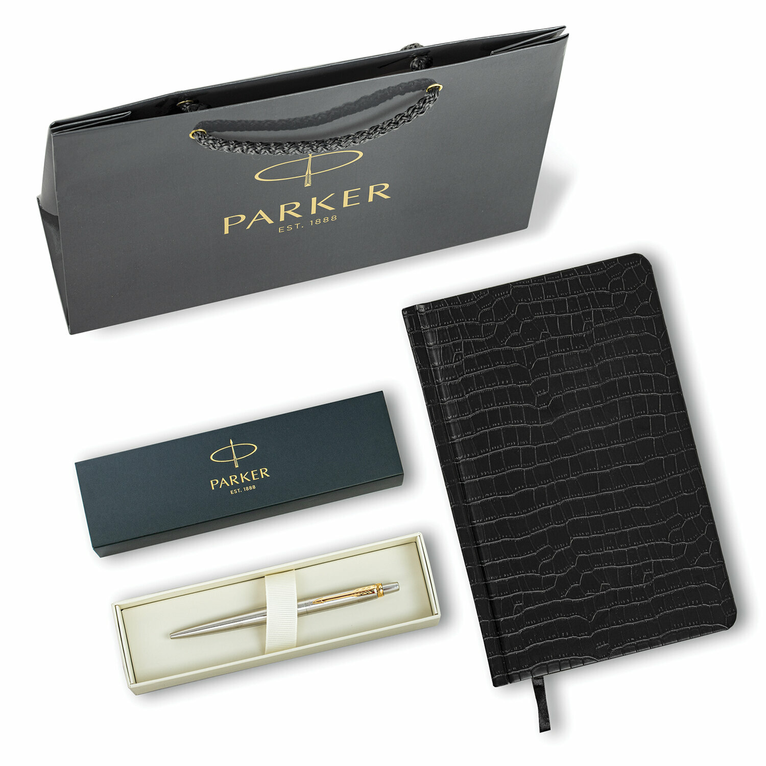 Ручка шариковая Parker Jotter Core Stainless Steel GT, ежедневник, А5, черный, пакет