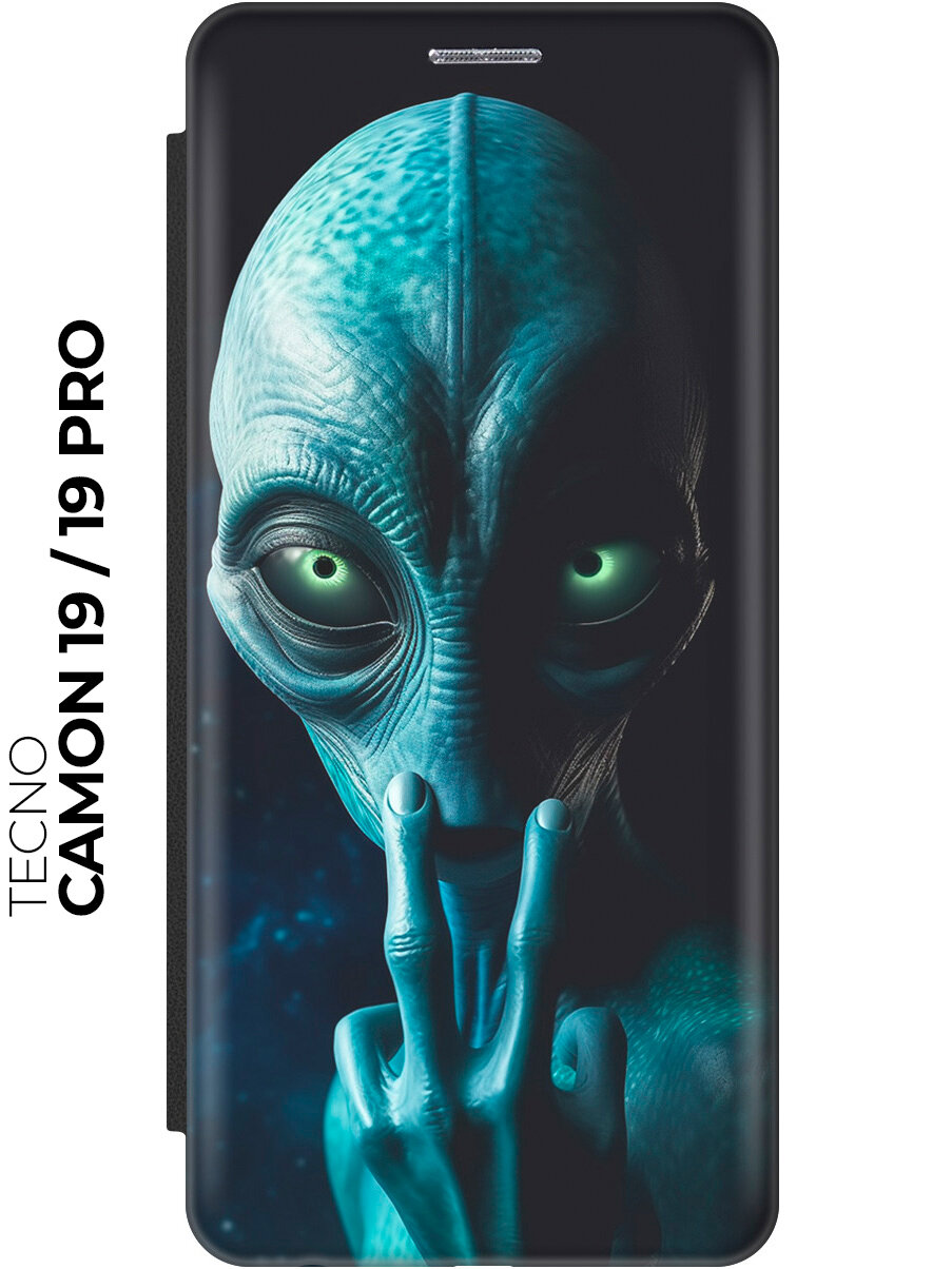 Чехол-книжка на Tecno Camon 19 / 19 Pro / Техно Камон 19 / 19 Про с рисунком "Я слежу за тобой" черный