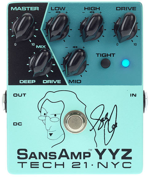 YYZ-SH TECH 21 Подписной (Geddy Lee) басовый преамп: полностью аналоговый SansAmp; управление миксом смешивания тонов; кнопка для более резкого искажения тона, Drive; активный 3-полосный эквалайзер