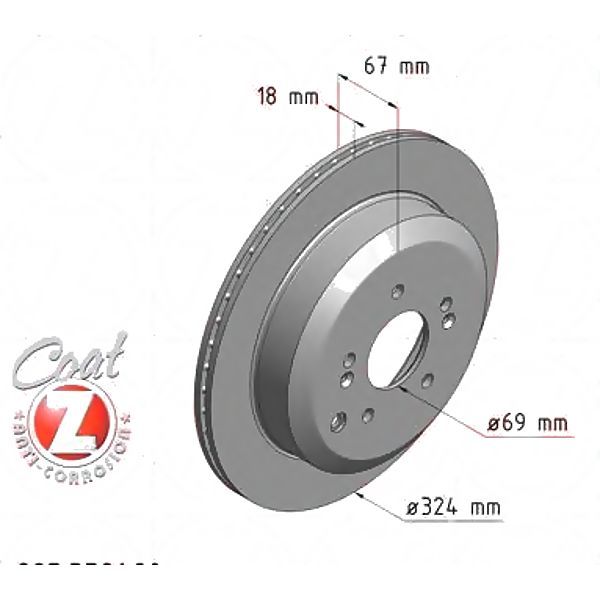 ZIMMERMANN 285.3521.20 (584113J500) диск торм hyu ix55 3.8v6 / 3.0v6crdi / 4wd 08- зад вент 324x18