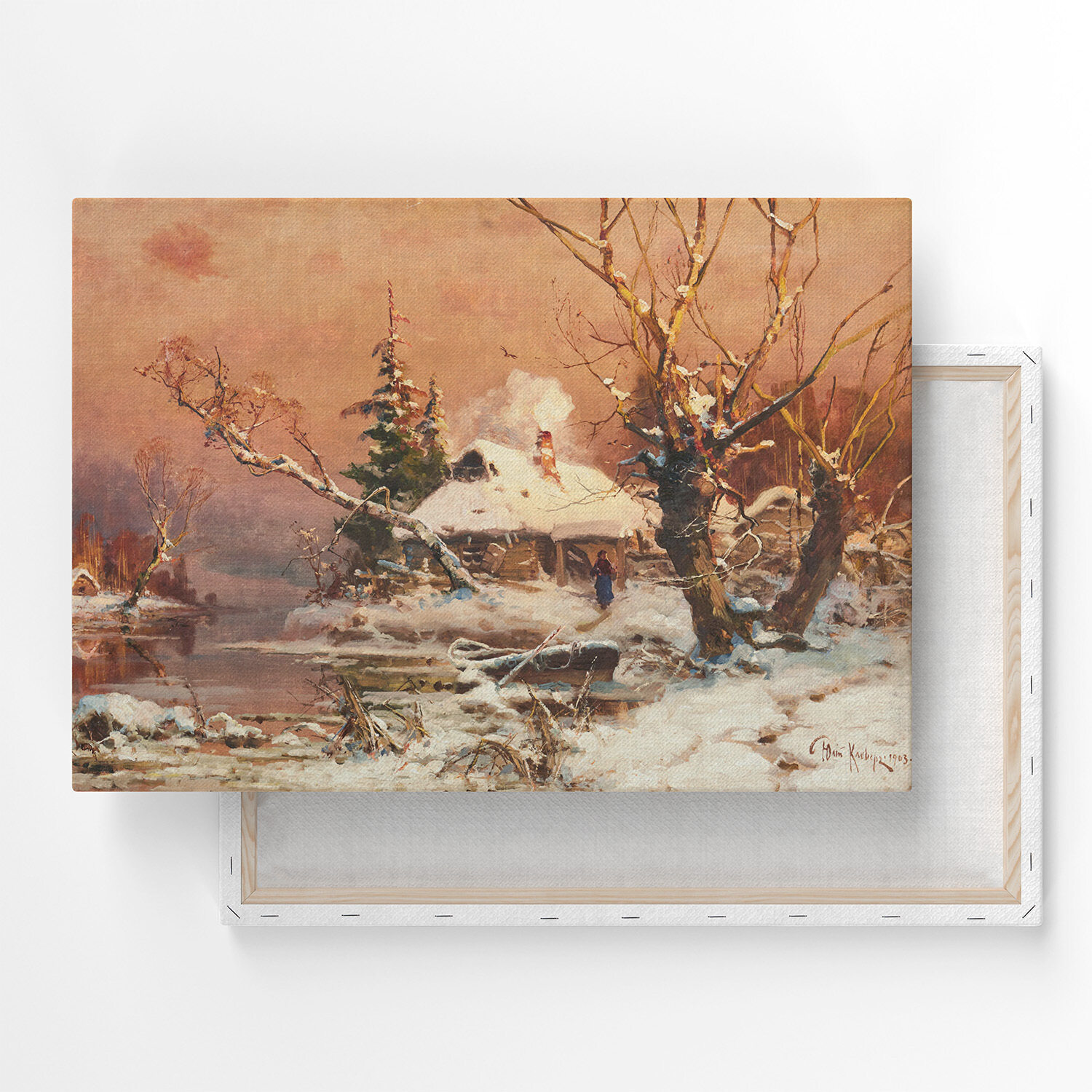 Картина на холсте, репродукция / Юлий Клевер - Зимний пейзаж с домом у озера / Размер 40 x 53 см