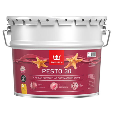 Эмаль TIKKURILA EURO PESTO 30 алкидная для внутренних работ, полуматовая база С 9л