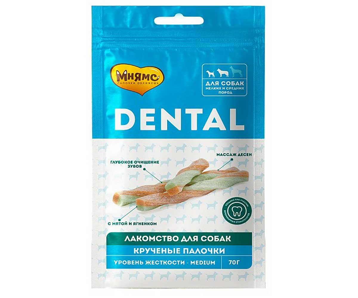 Лакомство Мнямс dental для собак крученые палочки ягненок и мята 70г