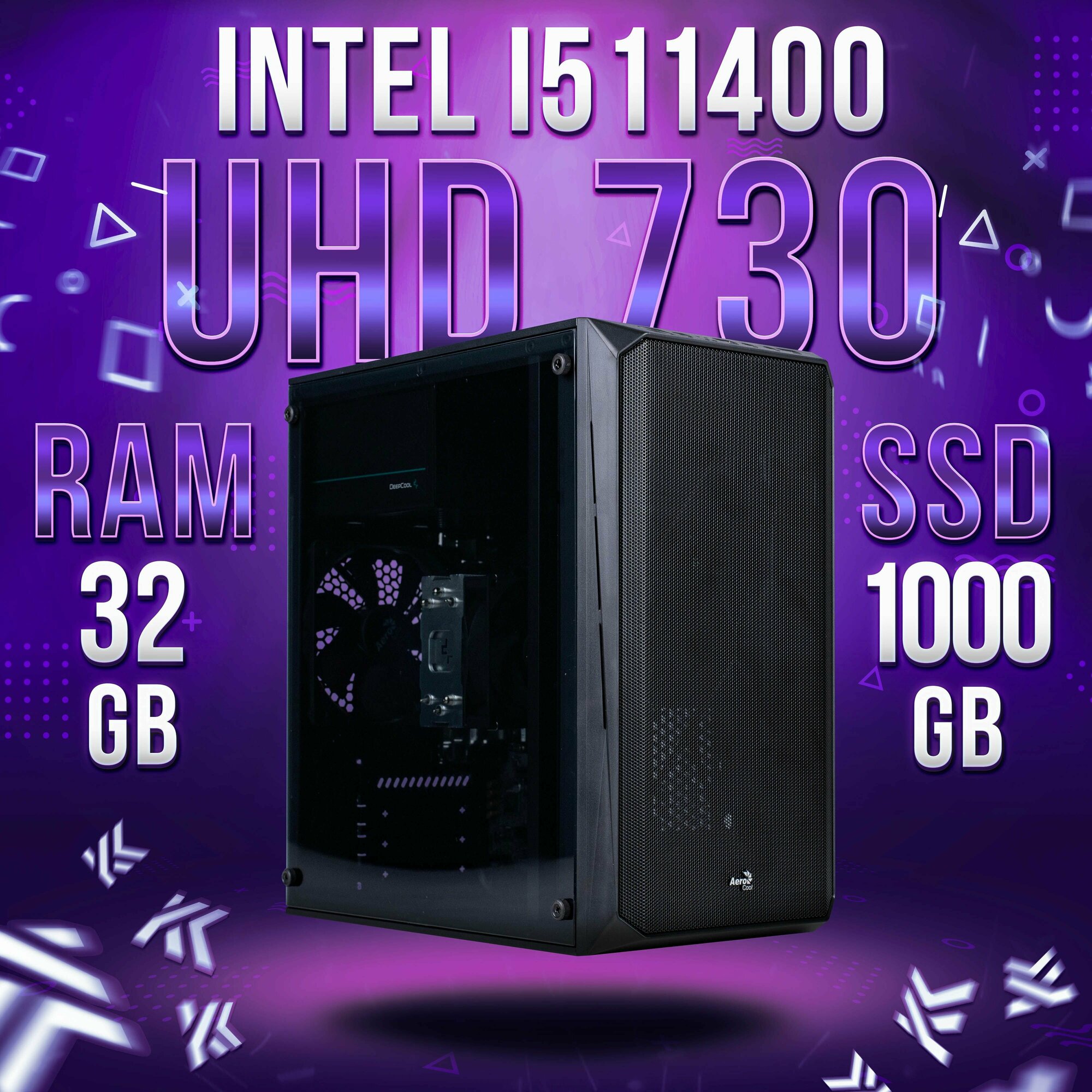 Игровой компьютер (Intel Core i5-11400, RAM 32 ГБ, SSD 1000 ГБ, Intel UHD Graphics 730), черный
