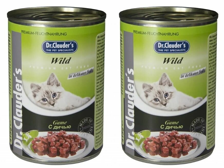 Dr. Clauder's Влажный корм для взрослых кошек, с дичью, 415 г, 2 шт