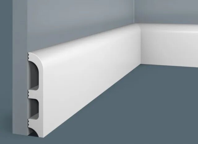 Плинтус белый 20x100 мм дюрополимер под покраску широкий напольный с кабель каналом полиуретановый Smartprofile П014 1 метр