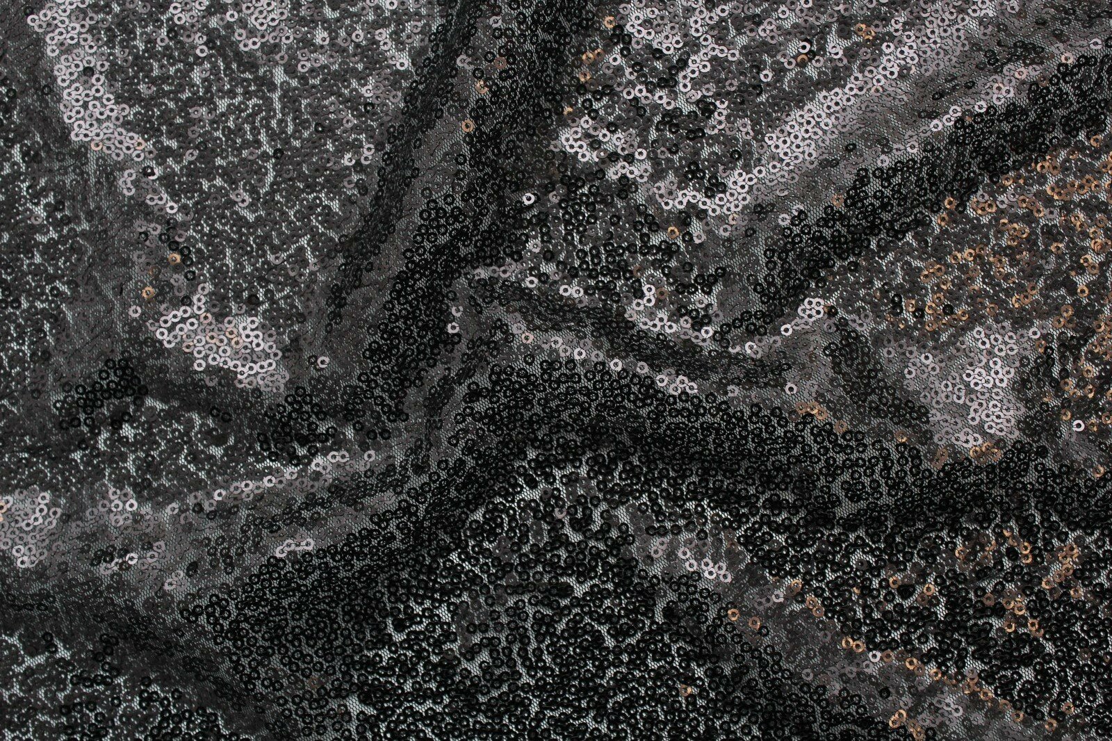Ткань Пайетки на мягком фатине стрейч чёрный глянец, ш130см, 0,5 м