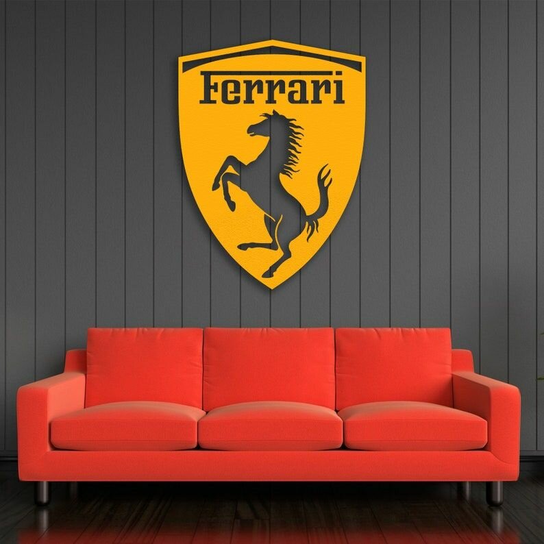 Декоративное панно деревянное, Знак Ferrari (матовое золото)