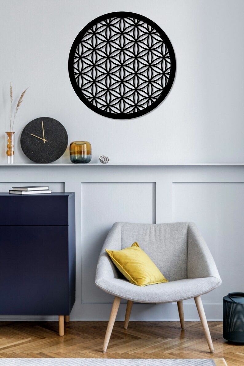Декоративное металлическое панно, Цветок жизни (черный цвет)