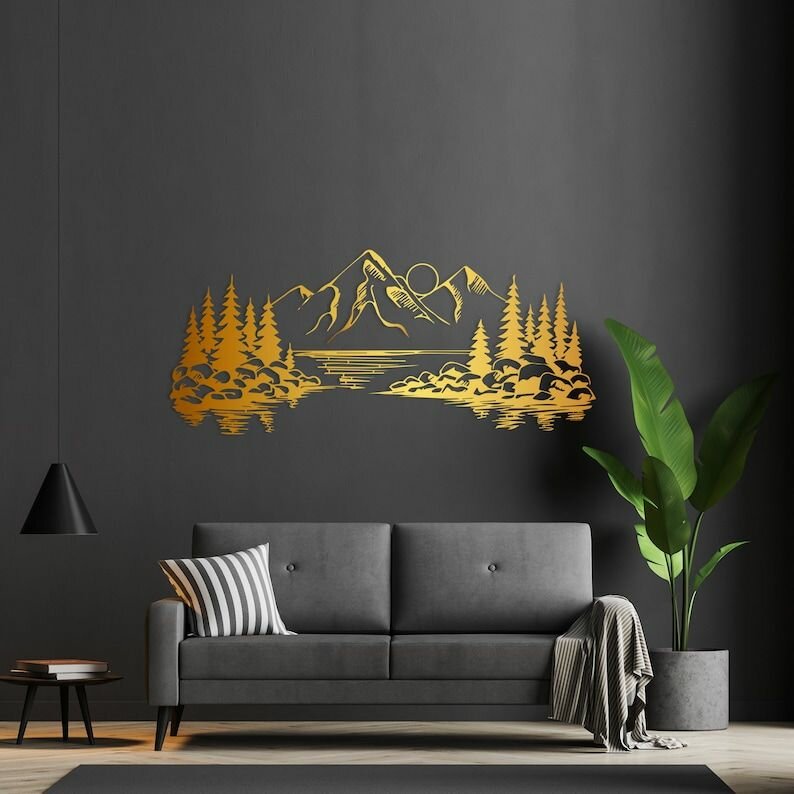 Декоративное панно деревянное, Горный декор (матовое золото)