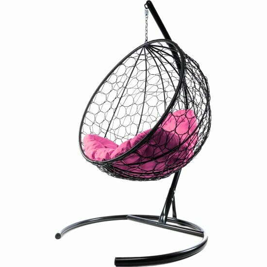 Подвесное кресло кокон M-group Круг с ротангом черное+розовая подушка