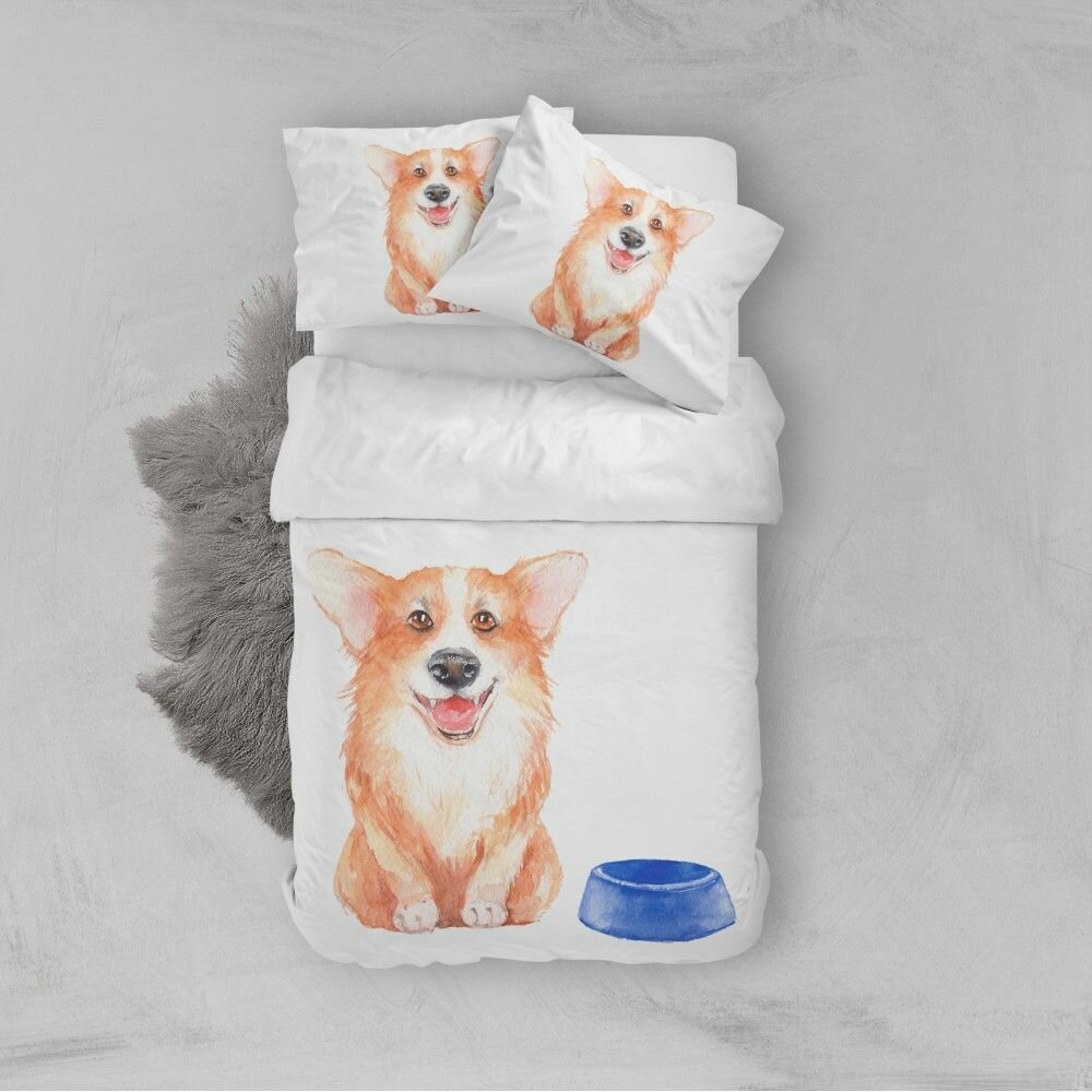 Арт комплект постельного белья Корги акварель Семейный; 70/70
