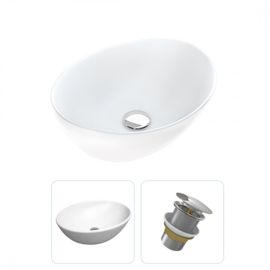 Раковина накладная для ванной Teymi Lori 40 в комплекте донный клапан клик-клак без перелива хром F01622