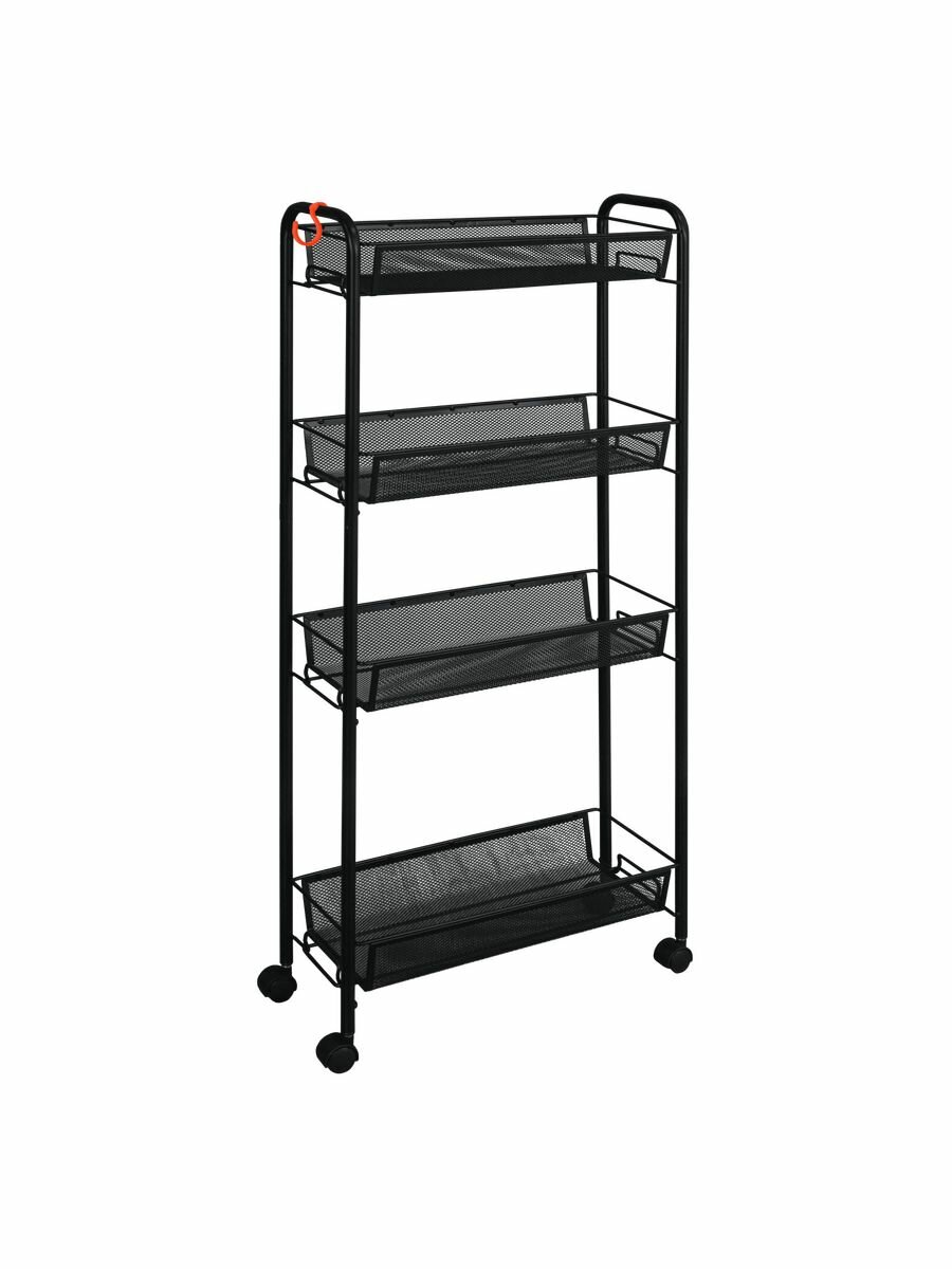 Этажерка на колесиках металл 4 полки Ладья 14 К черный на колесиках