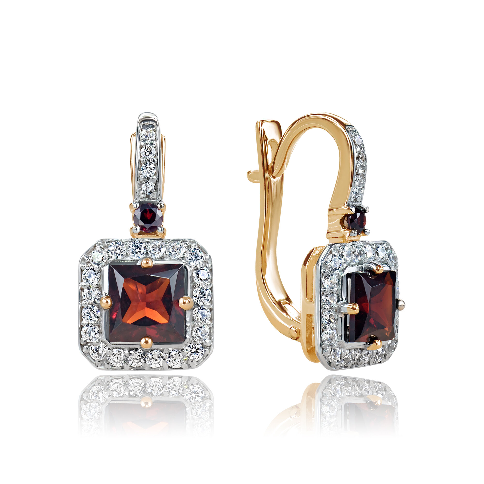 Серьги, красное золото, 585 проба, гранат