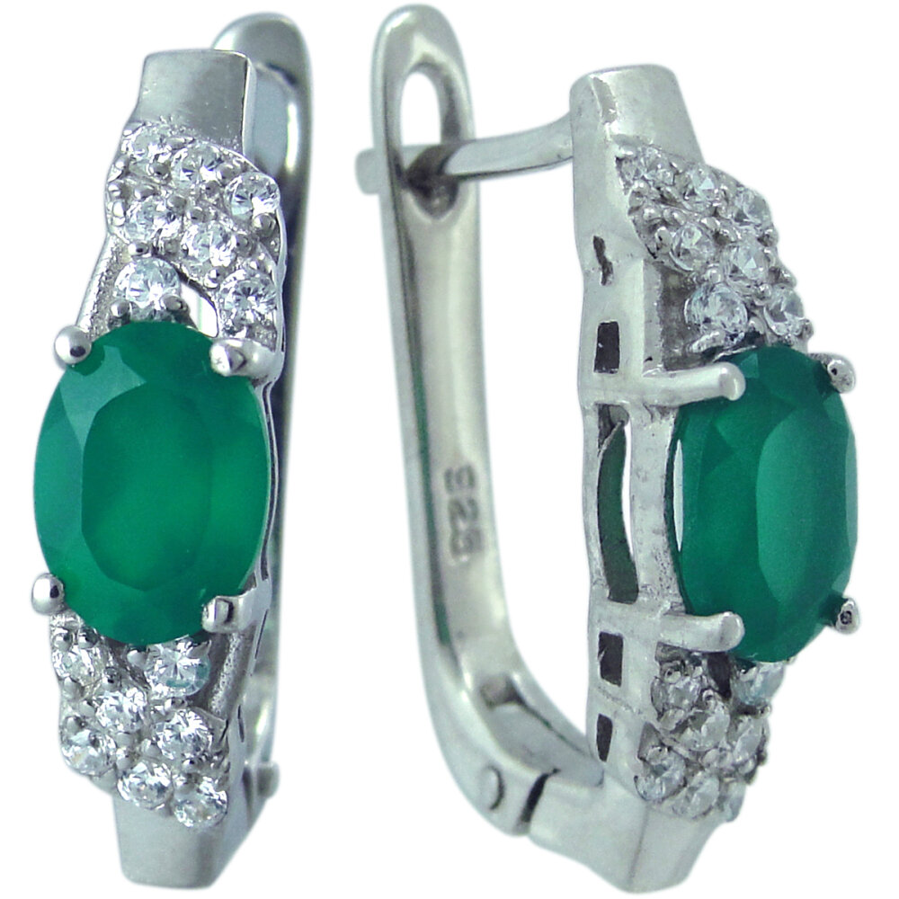 Серьги, серебро, 925 проба, фианит, хризопраз