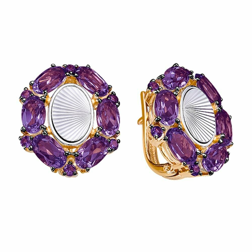 Серьги, золото, 585 проба, аметист, фианит