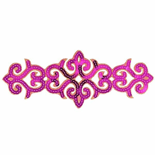 Термоаппликация с пайетками «Вензель» для декорирования танцевальных костюмов, национальной одежды, размер 21*8,5 см, упак. 2 шт: цвет: розовая