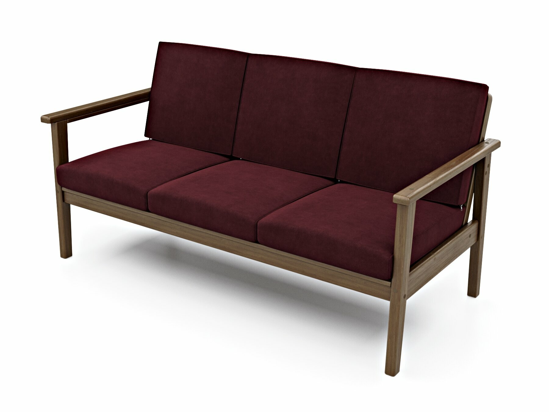 Садовый диван кушетка Arsko Лориан-Б-С, бордовый-орех, велюр, трехместный, массив дерева, в офис, в салон красоты, на ножках