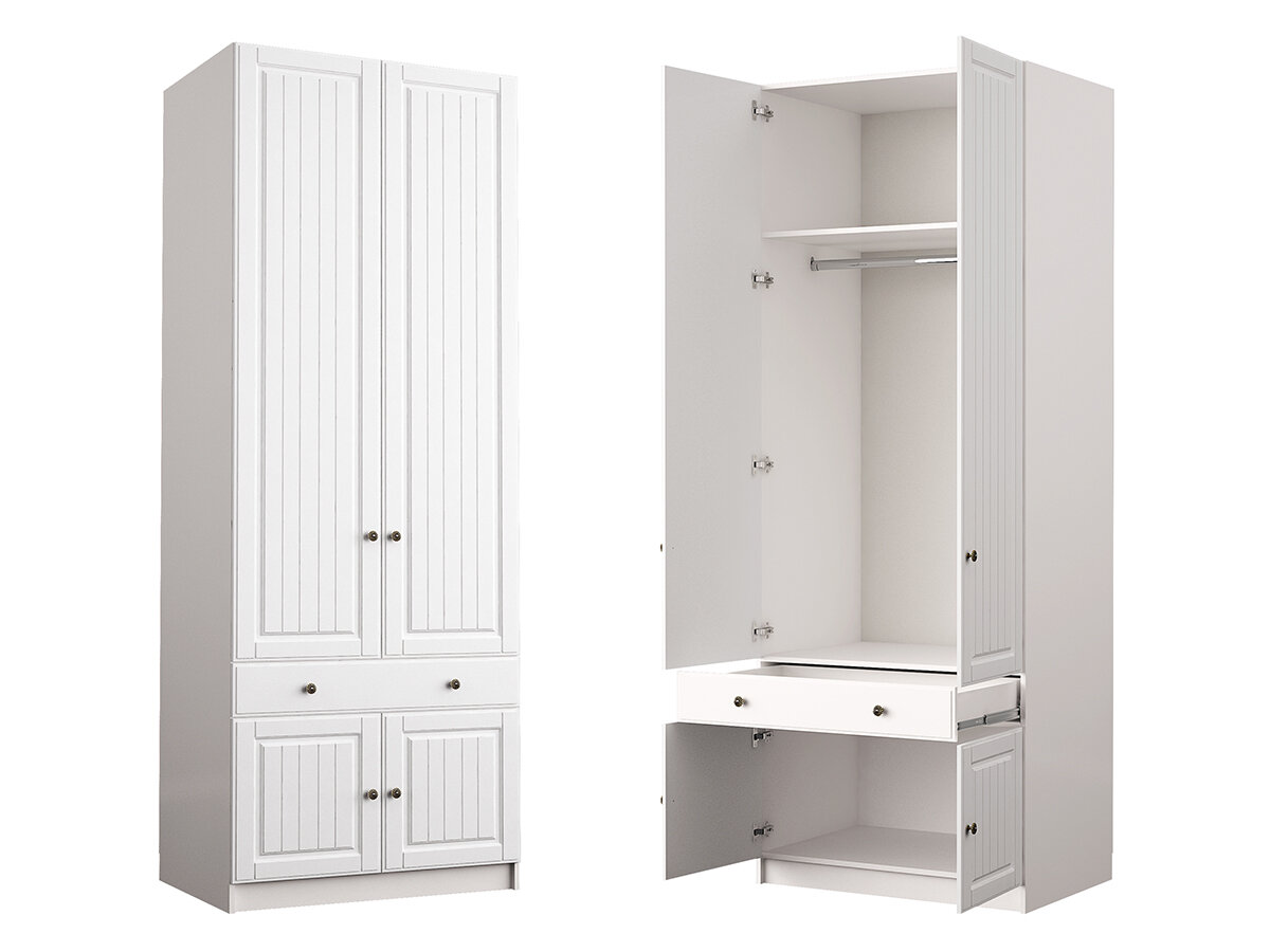 Шкаф с МДФ-фасадами Паскаль Д-17 Фабрика Стиль, 90x240x50 см, Белый фасадный 0101, фасады - Милк SF-01 ADI матовый