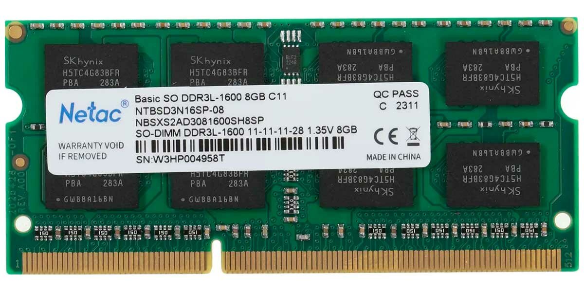 Оперативная память Netac DDR3L SO-DIMM 8Gb 1600MHz (NTBSD3N16SP-08)