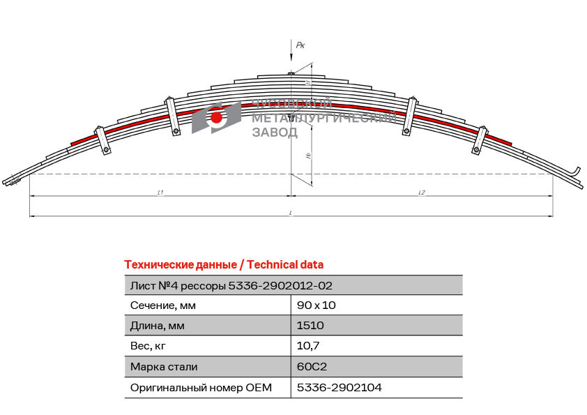 Лист №4 Рессора передняя для МАЗ 5337, 5432, 5551 12 листов
