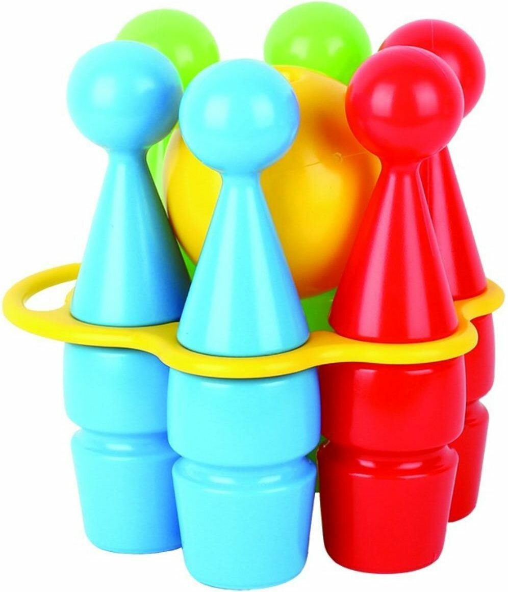 Детский игровой набор "Боулинг" из 6 разноцветных пластиковых кеглей и шара, подвижная игра для детей на улице и дома