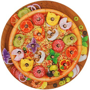 Деревянная головоломка "Пицца", изучаем часть и целое, обучающая пирамидка, сортер, развитие мелкой моторики и логики