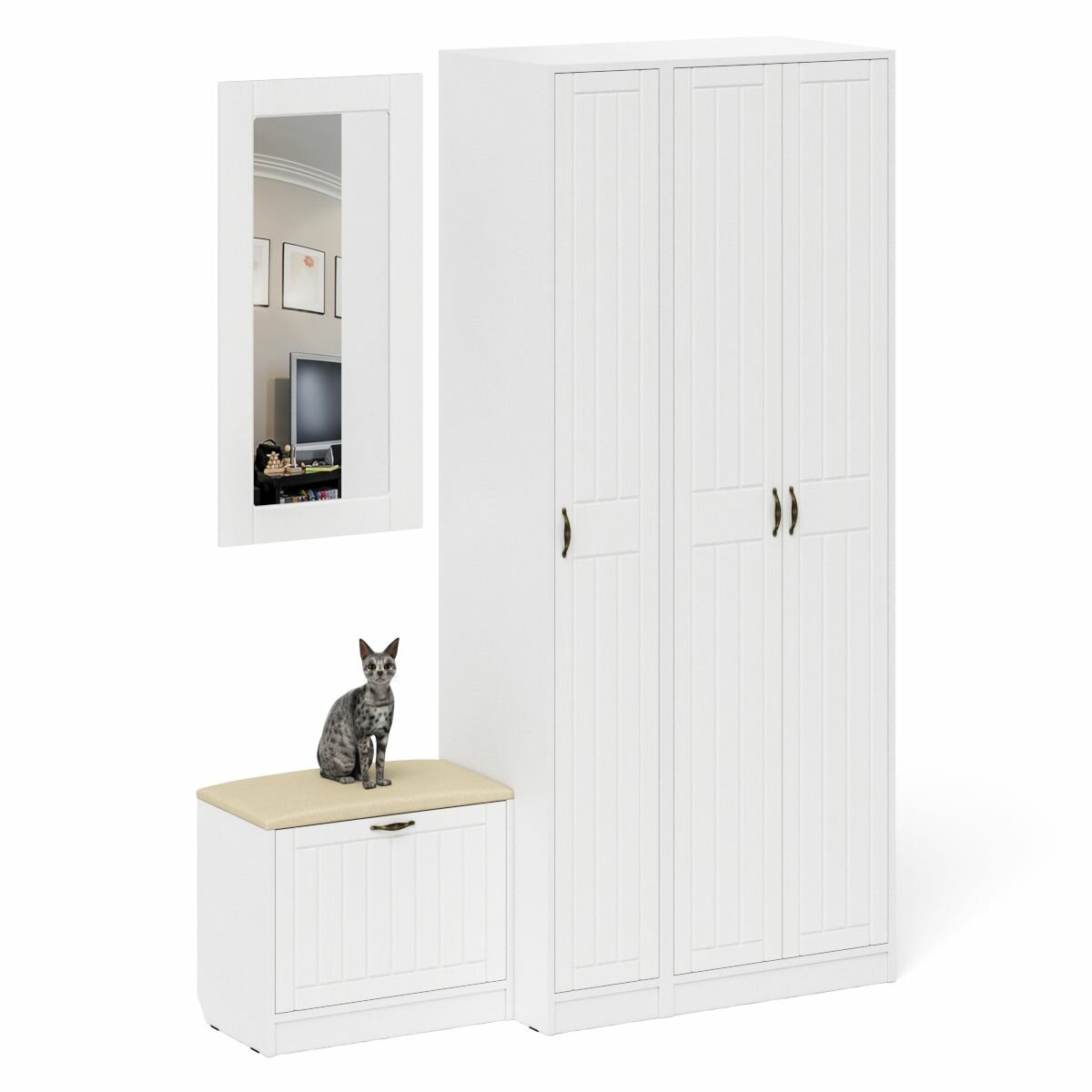 Прихожая П-6 Компоновка № 46 белая шагрень/белое дерево прованс