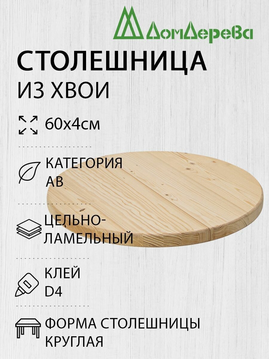 Столешница для стола деревянная 600х40мм Хвоя Круглая категории АВ