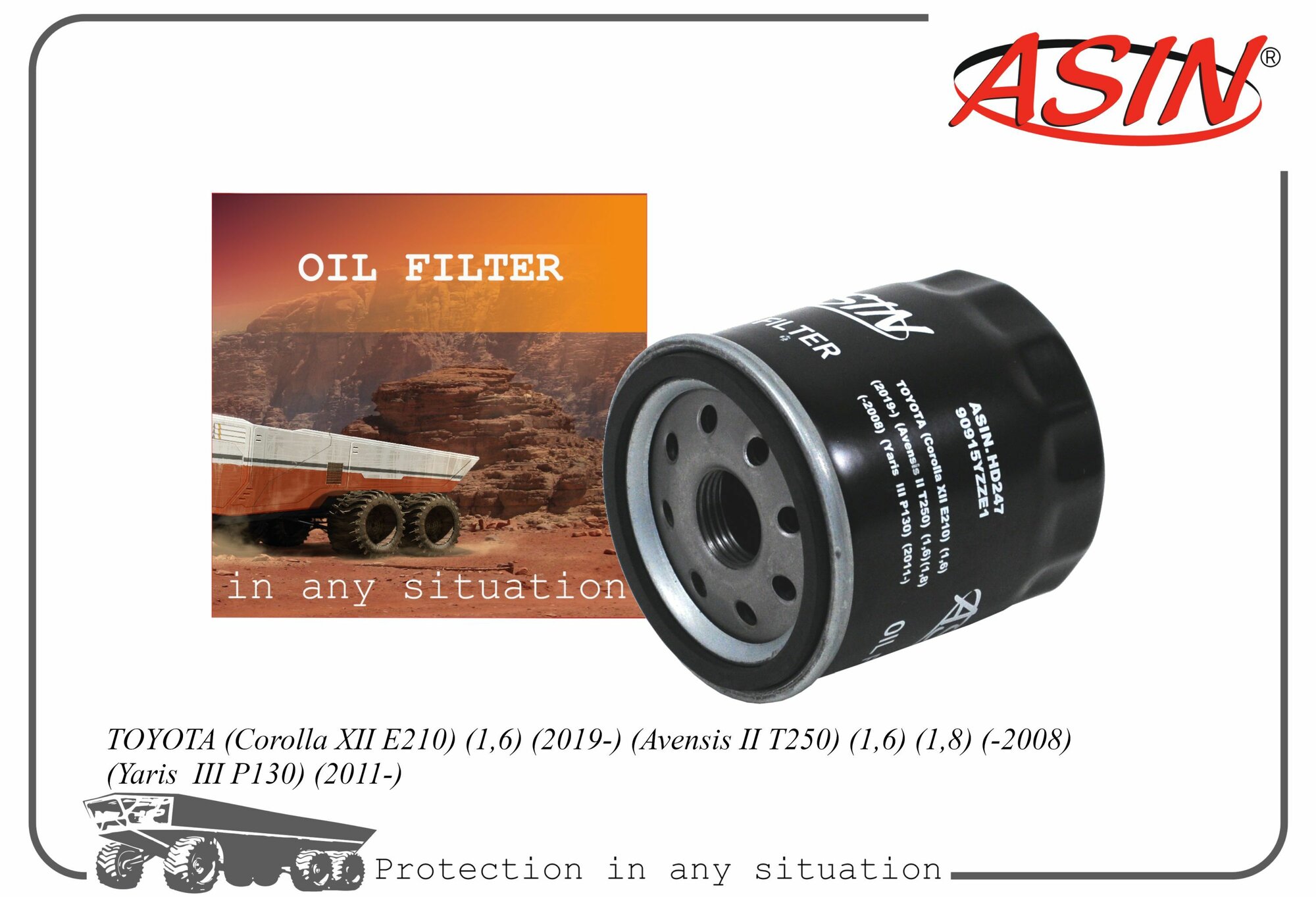 Фильтр масляный 90915-YZZE1 ASIN. HD247 для TOYOTA Corolla XII E210 1,6 Avensis II T250 1,6 1,8 -2008 Yaris III P130