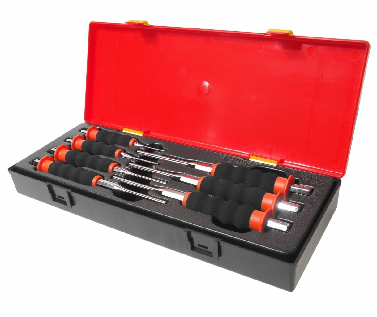 Набор выколоток JTC, с рукояткой, 7 предметов, прочный бокс, красный/серый/черный