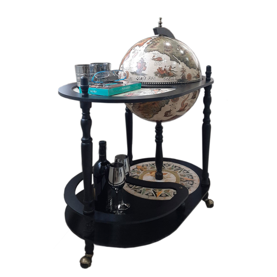 Глобус-бар напольный со столиком d 40 черно-белый KSVA-JF-JG-40004-WB