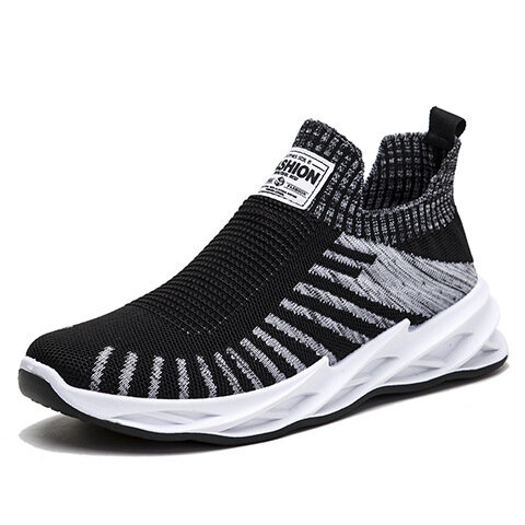 Мужская обувь больших размеров 2025 года, дышащие кроссовки Flyknit Blade с манжетами на носках, без застежек, спортивная обувь с мягкой подошвой, размеры 39-48, EU:45