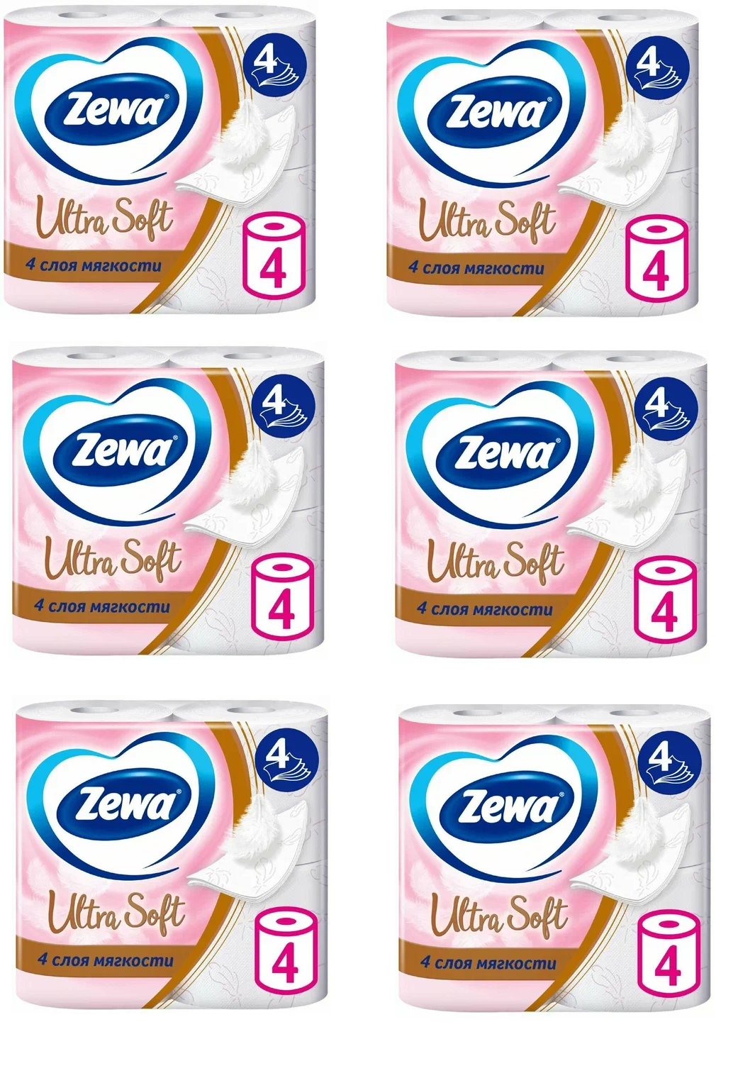 Туалетная бумага Zewa Ultra Soft, 4 слоя, 4 рулона, 6 уп
