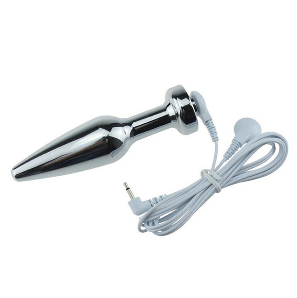 Анальная пробка для электростимуляции металлическая серебристого цвета длина 11 см диаметр 2,7 см