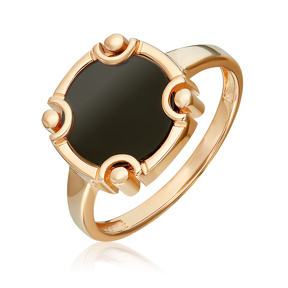 Кольцо, красное золото, 585 проба, оникс