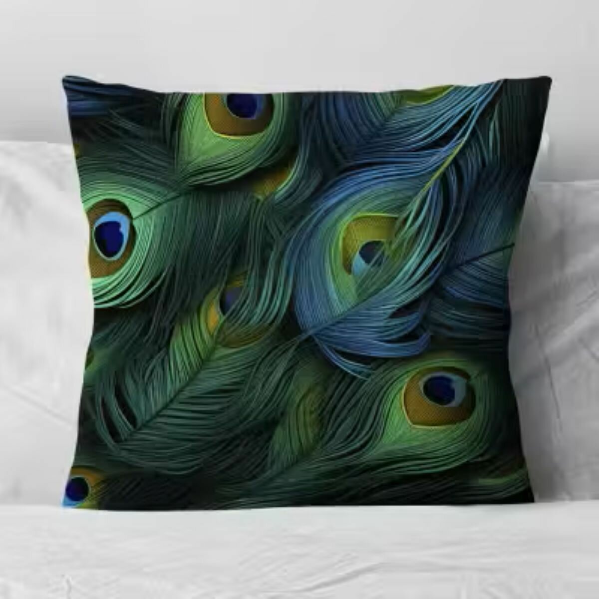 Чехол для подушки Перья Павлина Зеленые велюр 40х40