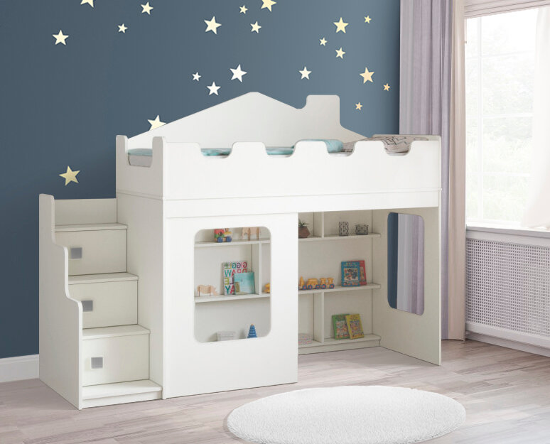 Кровать-домик чердак Л-Д43.3.1 с окном Белый