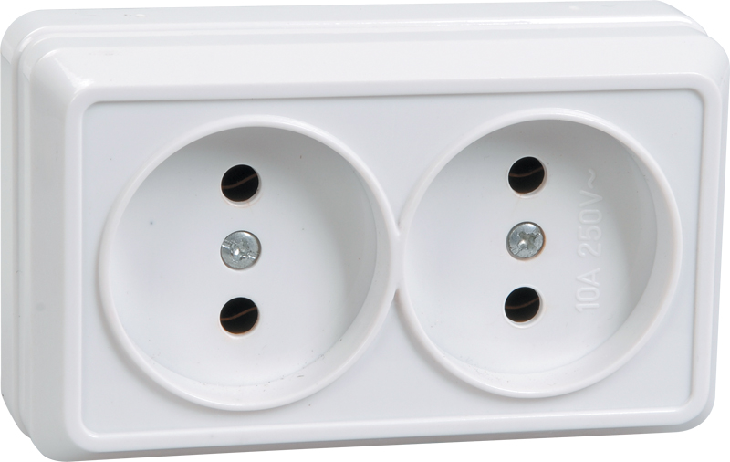 Розетка силовая штепсельная IEK / ИЭК Октава 10А, белая 2-местная без заземляющих контактов, открытая установка, РС20-3-ОБ ERO11-K01-16-DC / электрооборудование
