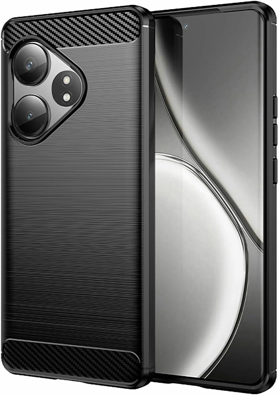 Чехол на Realme GT 6 силиконовый карбон сталь чёрный противоударный