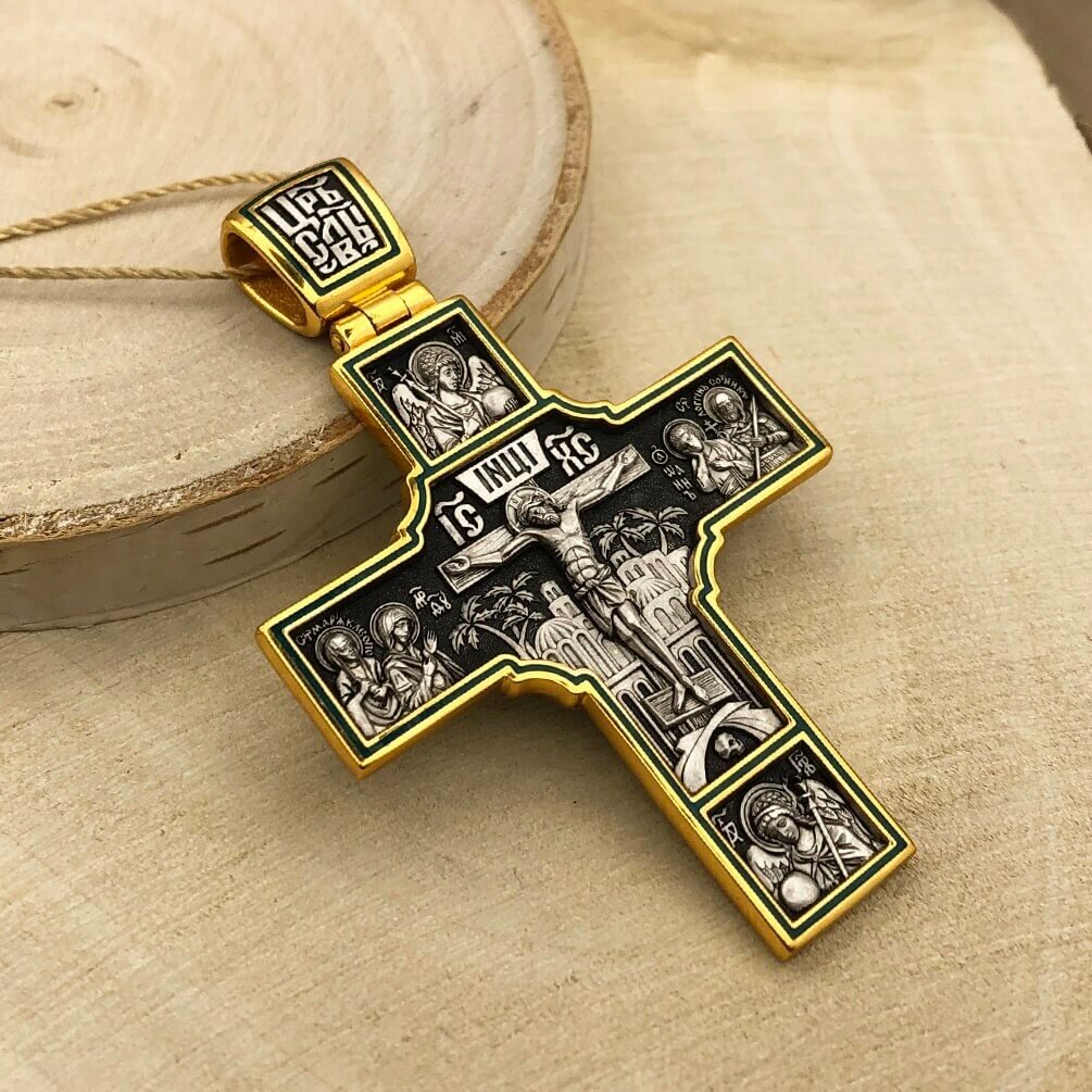 Крестик Русские Мастерские, серебро, 960 проба, оксидирование, золочение, чернение, эмаль