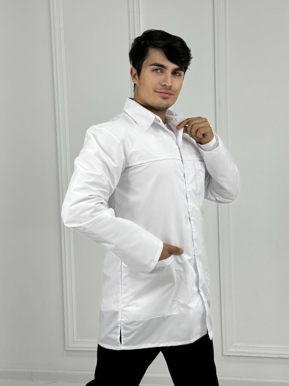 Жакет медицинский SPECMED-ODEGDA мужской из Тиси, хлопок/полиэстер, белый