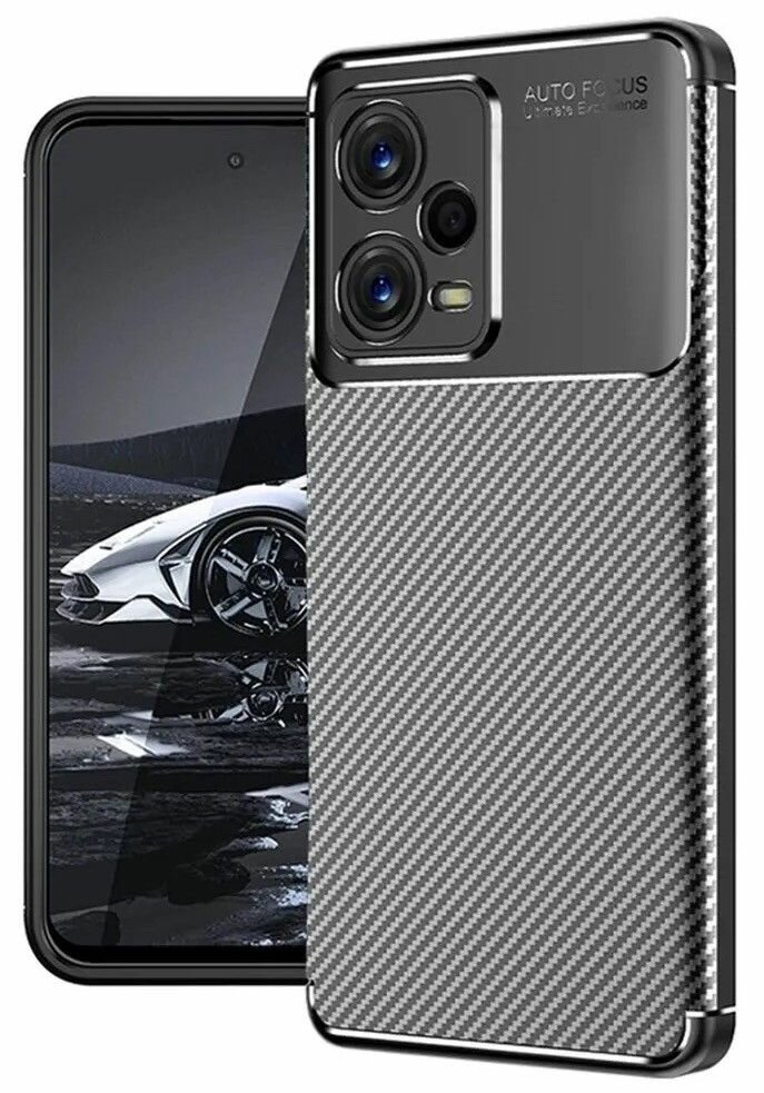 Чехол на Xiaomi Redmi Note 12 5G силиконовый под карбон чёрный