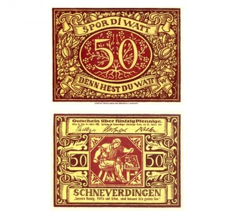Нотгельд 50 пфеннигов 1922 Германия, Шневердинген, сувенирная копия, банкноты и купюры редкие коллекционные